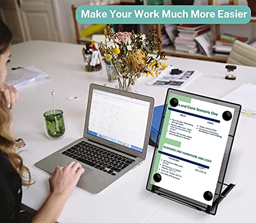 MaxGear Desktop Document Holder for Typing, Paper Holder Stand for Desk with 4 Magnetic Buckles, Metal Mesh Letter Copy Holder for Monitor Computer Reading with 6 Adjustable Positions, Black