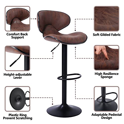 SUPERJARE Adjustable Counter Height Bar Stools Set of 2, Swivel Tall Kitchen Counter Island Dining Chair with Backs, 24β Armless Modern Bar Stool Chairs fit Counter Island from 32β to 44β, Retro Brown