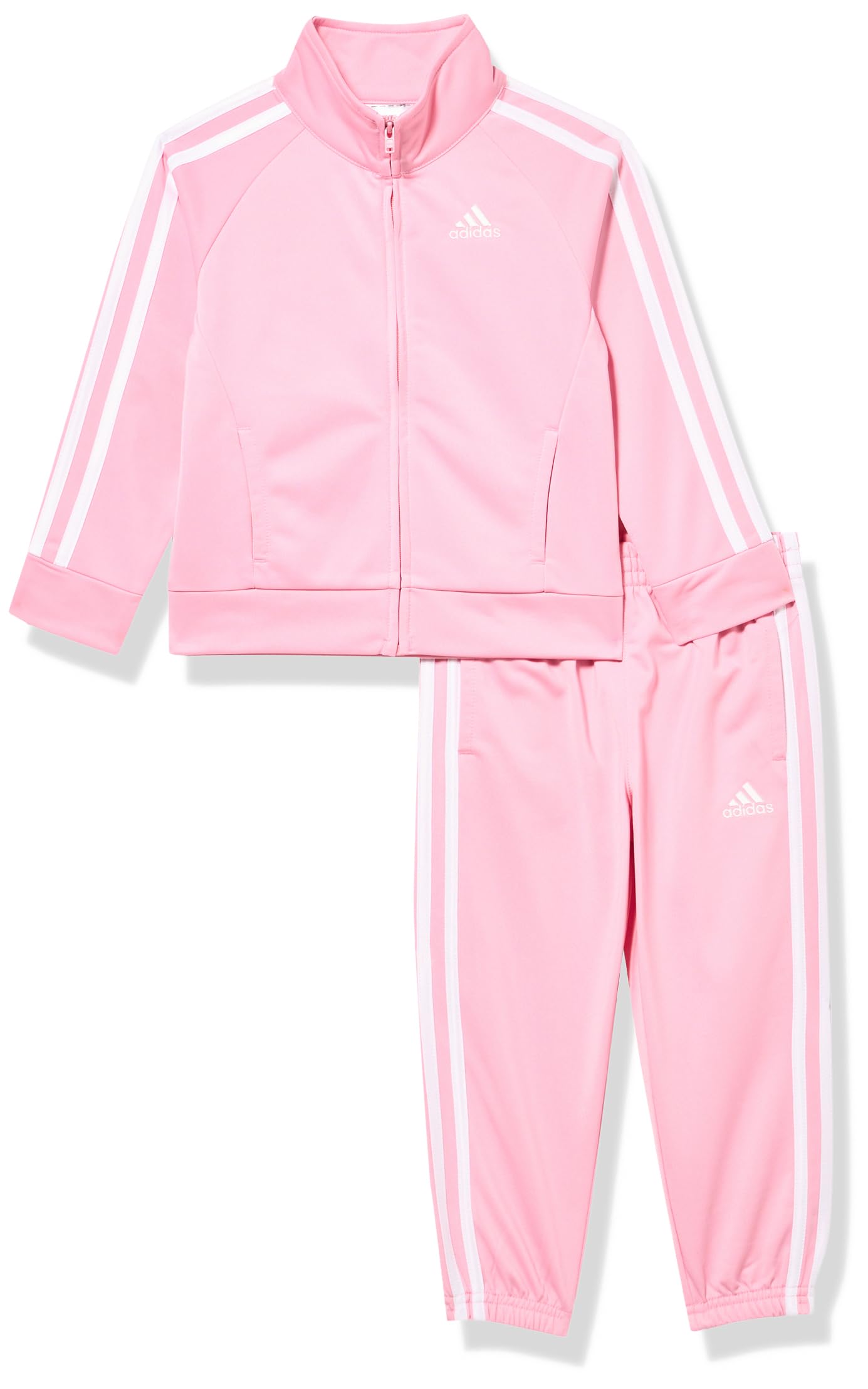 adidas Girls Zip Front Classic Tricot Jacket and Joggers Set, Onix, 18 Months
