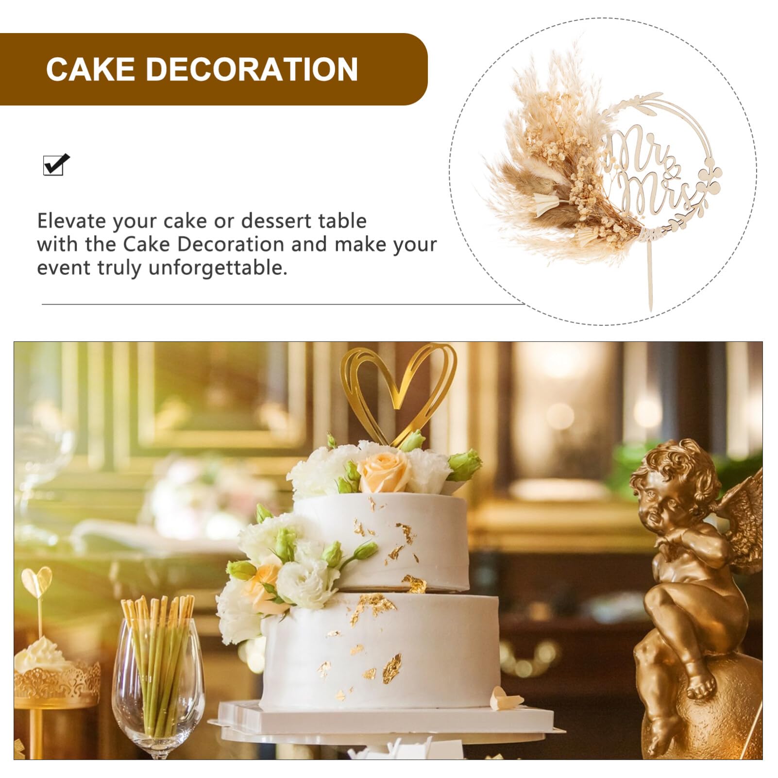 Luxshiny Boho Cake Topper Decorations Pampas Grass Flower Wreath Hoop Cake Topper for Wedding Bridal Baby Shower Birthday Party Supplies