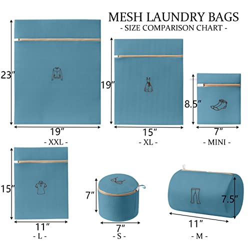CHYUANX 6 Pack Mesh Laundry Bags for Delicates - Upgrade Thicken Lingerie Bags For Laundry With Premium Zipper,Anti-Deformation Reusable Laundry Bags Mesh Wash Bags For Washing Machine With Exquisite Embroidery Small Patterns for Overcoat , Bra, Stocking