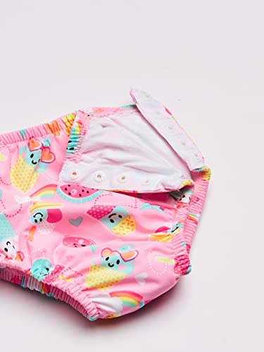 Swim Time Girls' Reusable Swim Diaper UPF 50+ with Side Snaps, Pink ice Cream/Watermelon, X-Large