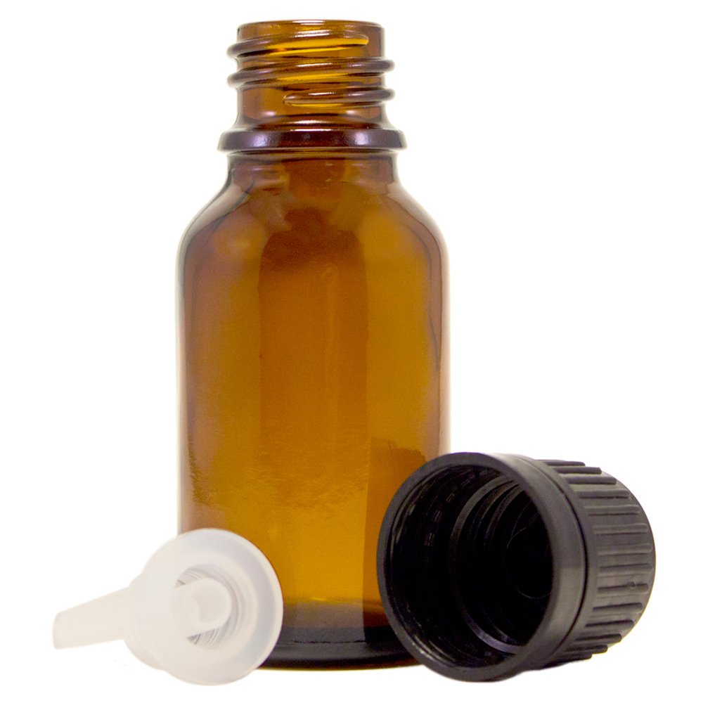 GreenHealth 1/2oz (15ml) Amber Glass Bottle with Euro Dropper, Black Cap (12 Pcs)