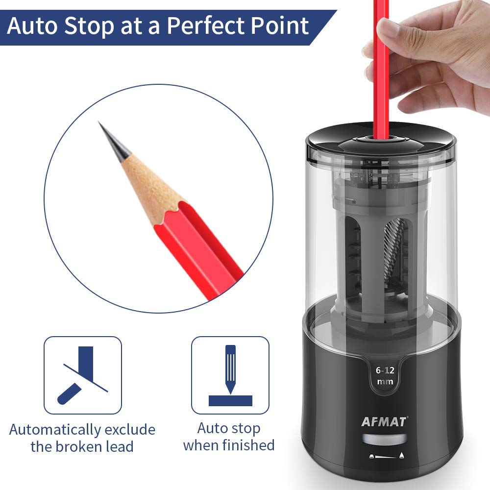 AFMAT Electric Pencil Sharpener, Auto Stop, Super Sharp & Fast, Electric Pencil Sharpener Plug in for 6-12mm No.2/Colored Pencils/Office/Home-Green