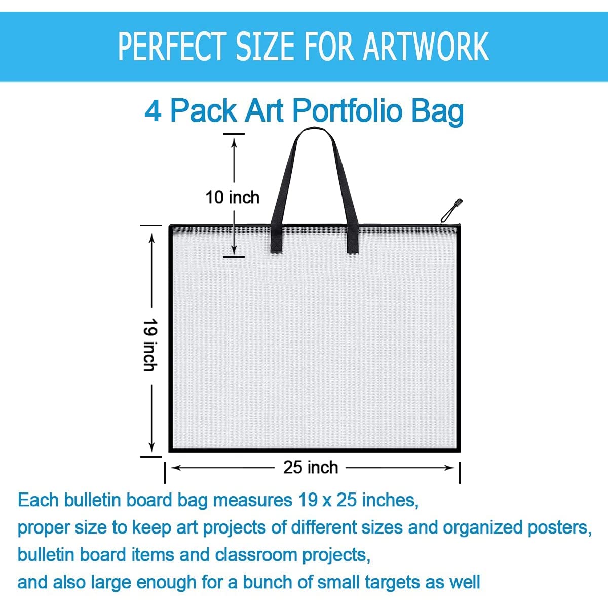 Art Portfolio Bag 19 x 25 inch, Large Poster Storage Bag with Handle and Zipper Portfolio Folder for Artworks, Charts and Teaching Classroom Organization (3 pack)