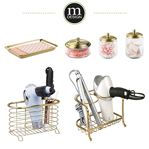 mDesign Steel Bathroom Countertop Hair Tool Storage Organizer Accessory Basket Tray, Vanity Table Holder for Hair Dryer, Flat and Curling Irons, Styling Products, Hyde Collection, Soft Brass