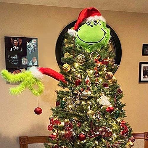 Christmas Elf Body Tree Decorations,Furry Green Elf Head/Arms/Legs for Christmas Tree Decorations,Stole Elf Body Stuffed Stuck Christmas Tree Topper Ornaments for Christmas Party (Elf Arms-24 in)