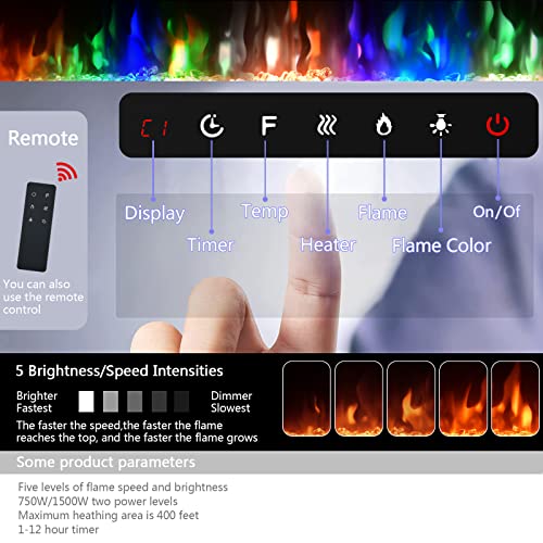 Anpuce 80 inch Ultra-Thin Electric Fireplace Recessed and Wall Mounted with Touch Screen Control Panel/Remote Control- Timer,Realistic 5 Flame - Log & Crystal Hearth Options