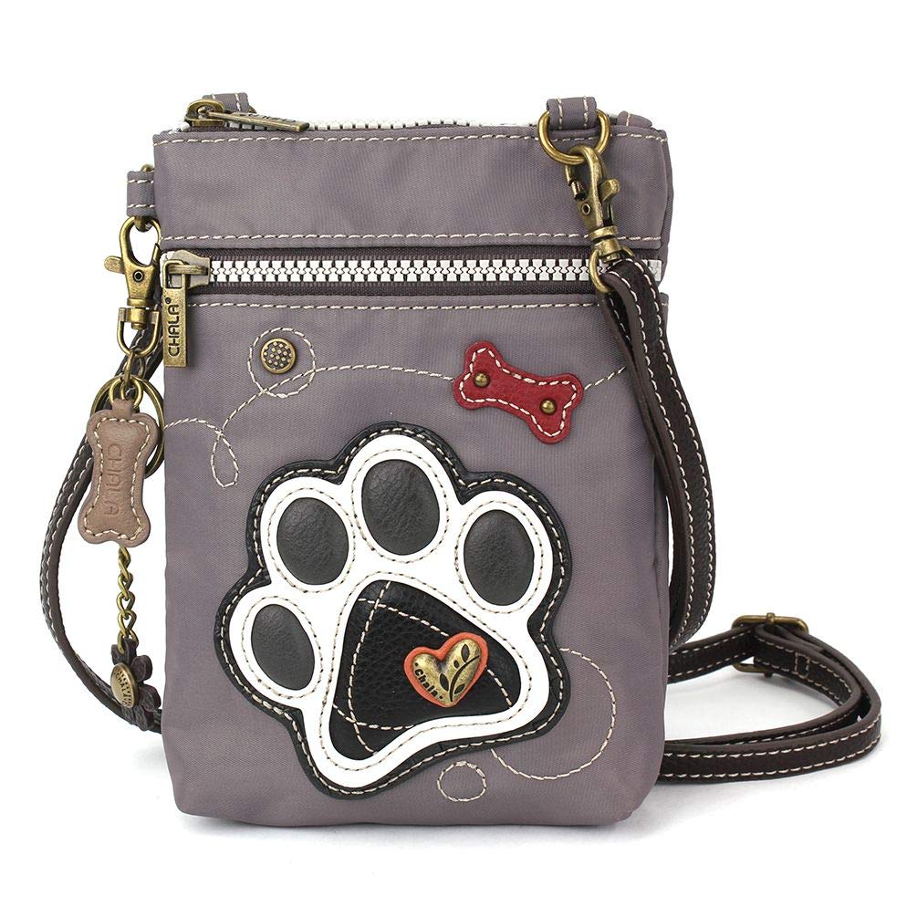 Chala Group Chala Handbags Paw Print Venture Cellphone Crossbody Handbag RFID Protected Dog Mom, Gray