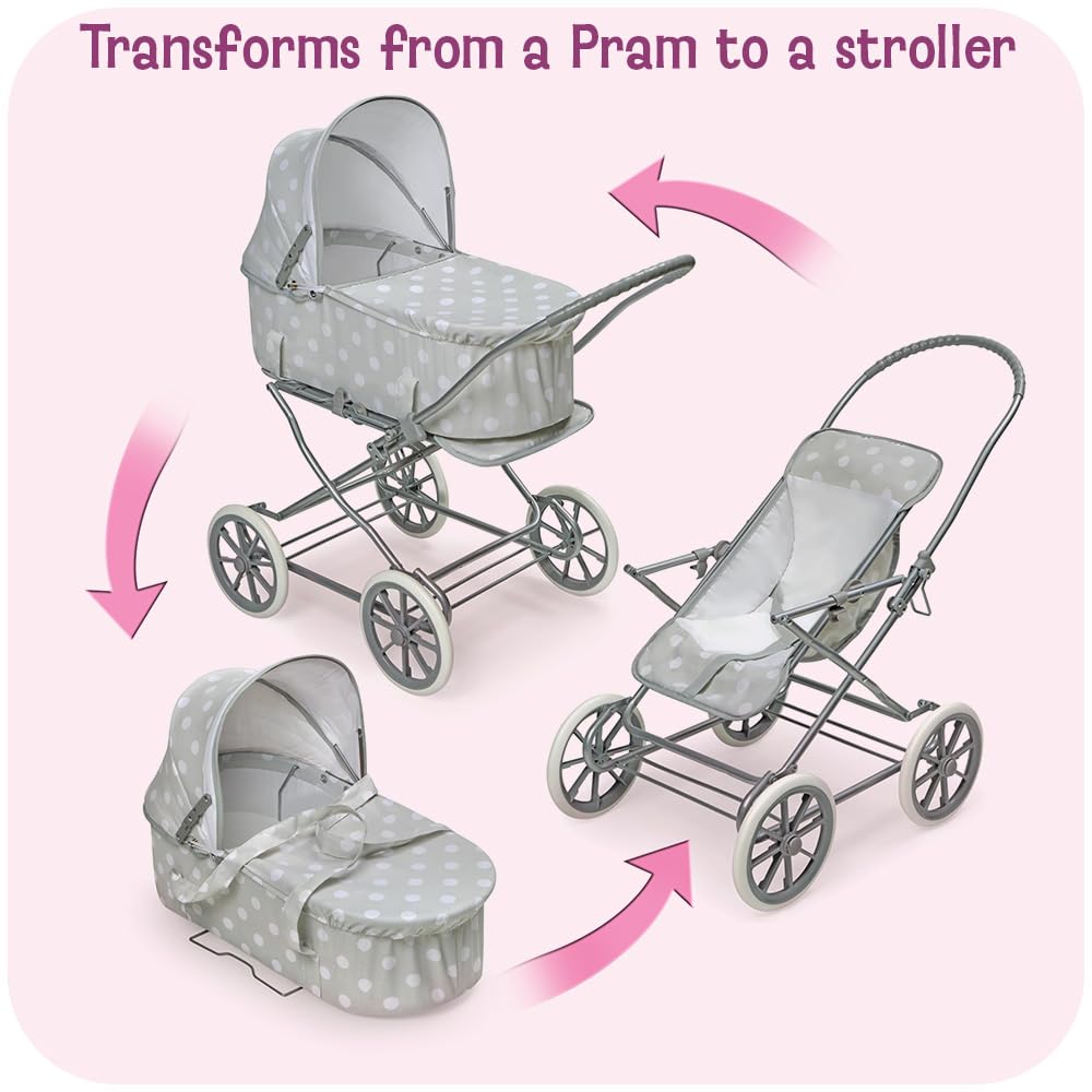 Badger Basket English Style Doll Stroller β Fits 18 to 22-inch Dolls, Classic Pretend Play Toy with Adjustable Canopy