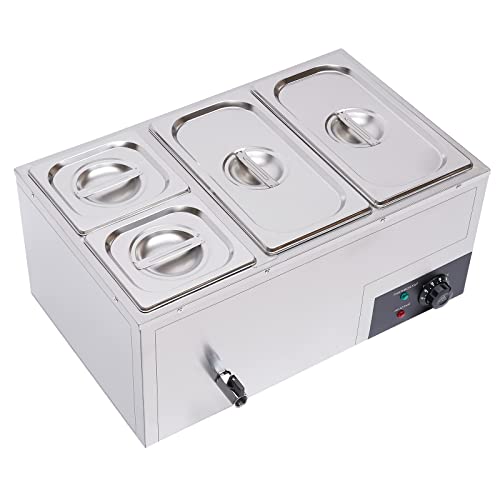 Electric Commercial Food Soup Warmer 4 Pans Canteen Buffet Steam Heater Stainless Steel with Temperature Control, Buffet Food Warmer for Catering and Restaurants Use