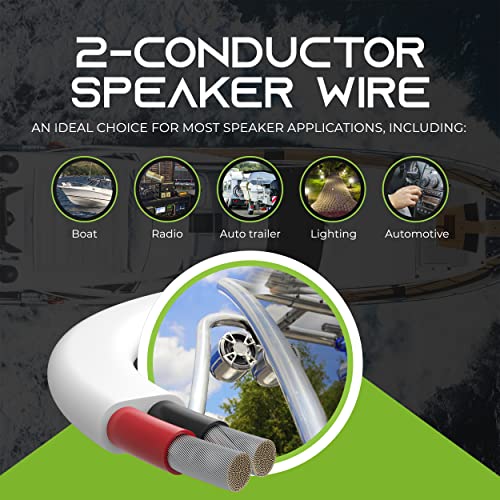 GearIT 14/2 Marine Wire (100 Feet) 14AWG Gauge - Tinned OFC Copper/Marine Grade Speaker Cable/Duplex / 2 Conductors - OFC Oxygen-Free Copper, White 100ft