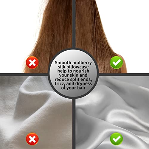 AsoHomx Silk Pillowcase for Hair and Skin,Both Sides 22MM 100% Mulberry Silk Bed Pillow Case with Hidden Zipper,Soft Smooth & Cooling Silk Pillow Cover,1pc(Queen20''x30'', Silver Grey)