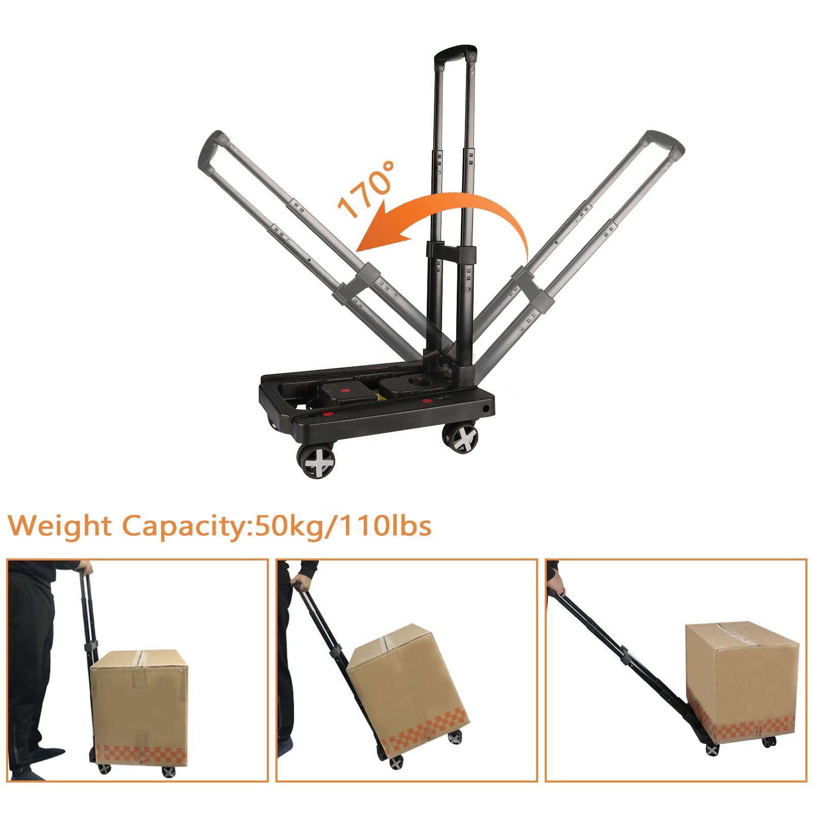 Annisport Folding Dolly Hand Truck, Annisport Folding Hand Truck, Heavy- Duty Dolly, Multi-Purpose, Foldable Hand Truck for Home, Office, School, Workbench and More - Black Set