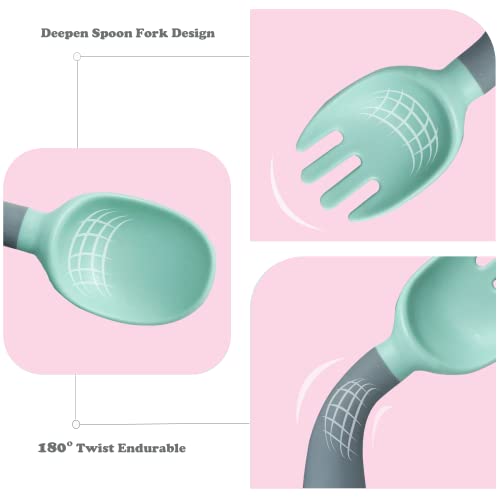 CocoMeiwei Toddler Utensils,Baby Silicone Spoon and Fork Set with Bendable Handle for Kids Self-feeding Learning,BPA Free Toddler Flatware 4 Pieces