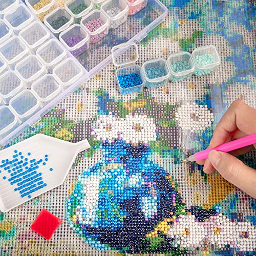 SGHUO 280 Slots 5 Pack 56 Grids Diamond Painting Storage Containers Plastic 5D Diamond Embroidery Storage Box with 400pcs Label Stickers for Sewing, Nail Diamonds, Diamond Painting Accessories
