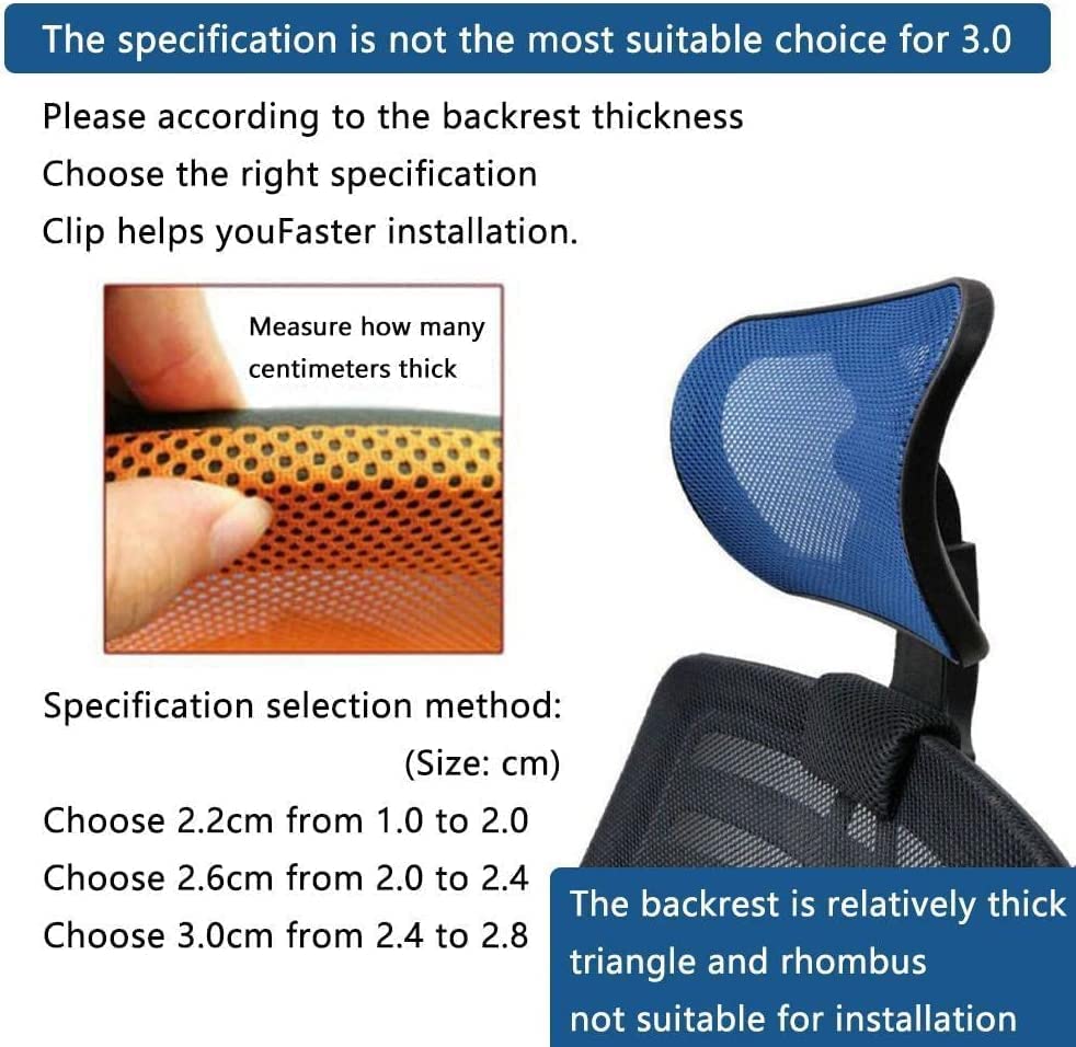 Chair Headrest Pillow Attachment Office Chair Mesh Head Rest Black Mesh Nylon Frame Head Support Cushion Clip Universal Adjustable Height Head Elastic Pillow,Headrest Only (Black, 2.6 Fixing Clips)