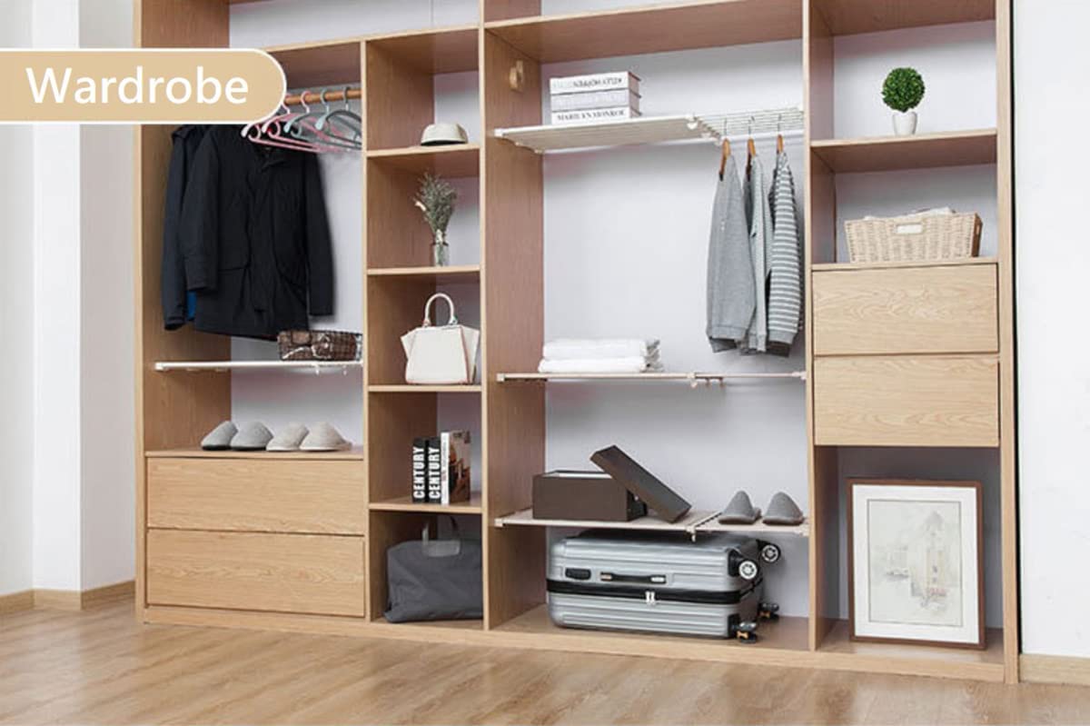 TabEnter Adjustable Shelf Organizer Expandable Closet Shelf and Rod with No Drilling for Wardrobe Cupboard Kitchen Bookcase (15" - 23.6")