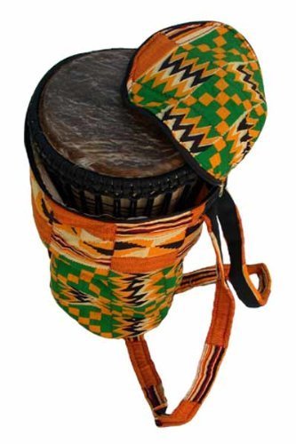 African Kente Print Djembe Bag - Backpack style case fits 12.5" x 22" djembe drums - Zip top opening