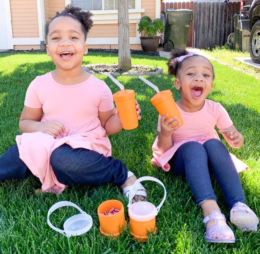 Re-Play Made in USA 2pk Straw Cups with Reversible Straws | Eco Friendly Recycled HDPE Cup Base - Virtually Indestructible | Bright Pink, Orange