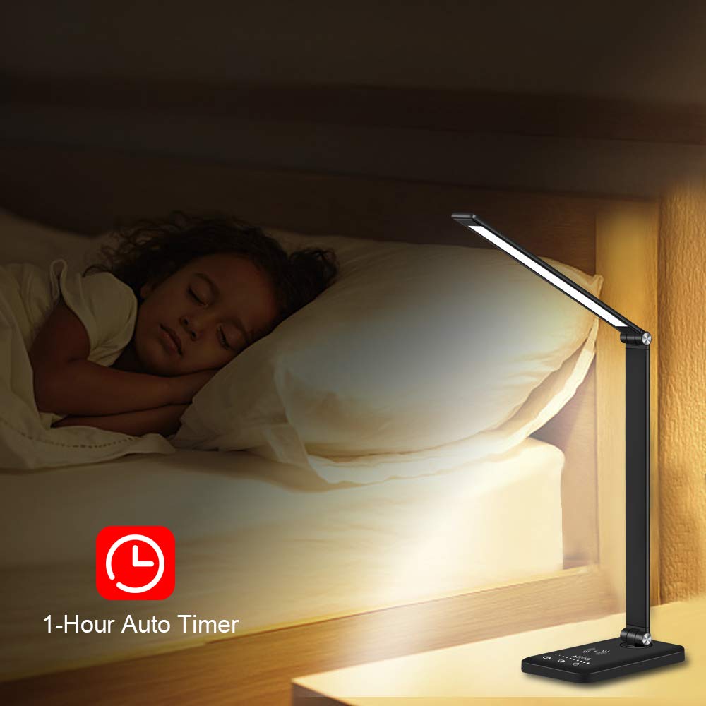 AFROG Multifunctional LED Desk Lamp with USB Charging Port, 5 Lighting Modes,5 Brightness Levels, Sensitive Control, 30/60 min Auto Timer, Eye-Caring Office Lamp,8W,5000K