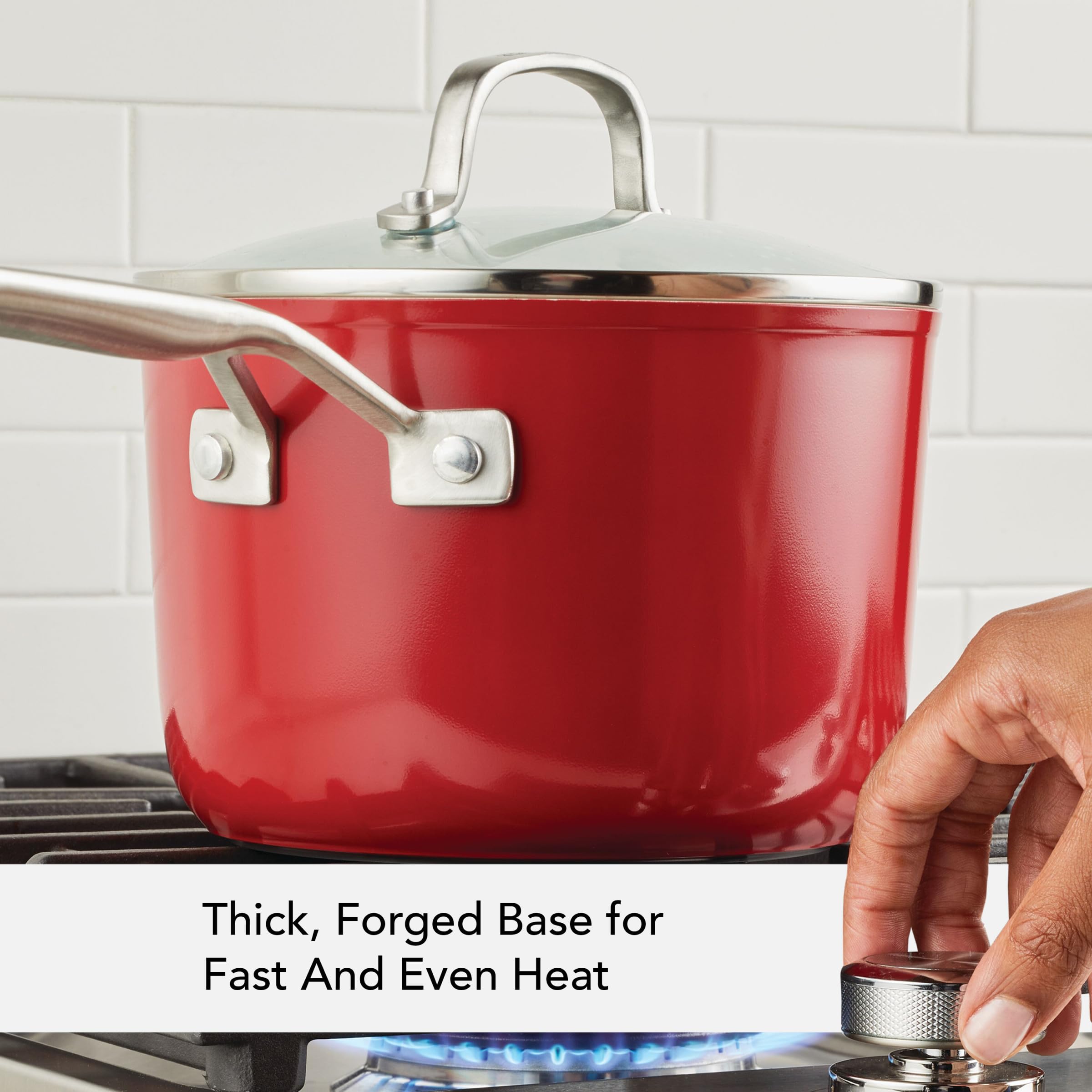 KitchenAid Hard Anodized Ceramic Nonstick Cookware Sauce Pan with Lid, 3 Quart, Empire Red
