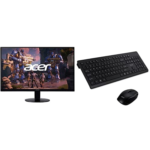 Acer SB240Y Bbix 23.8” Full HD (1920 x 1080) Ultra-Thin Zero-Frame IPS Monitor, AMD Radeon FREESYNC, 75Hz, HDMI Port & VGA Port Wireless Keyboard and Wireless Mouse Bundle, Ag ion coating