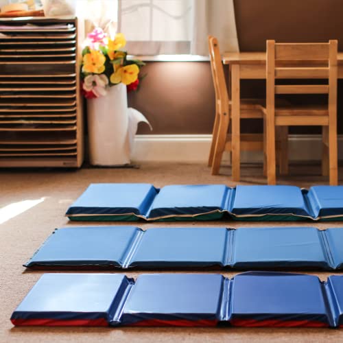 KinderMat, 1" Thick, 4-Section Rest Mat, 45" x 19" x 1", Red/Blue with Grey Binding, Great for School, Daycare, Travel, and Home, Made in The USA
