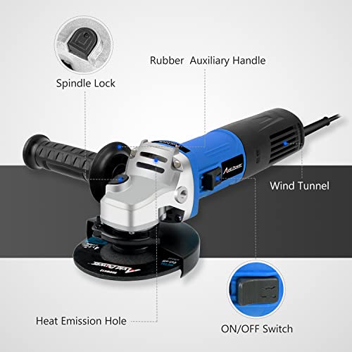 AVID POWER Angle Grinder, 7.5-Amp 4-1/2 inch Electric Grinder Power Tools with Grinding Wheels, Cutting Wheels, Flap Disc and Auxiliary Handle for Cutting, Grinding, Polishing and Rust Removal - Blue