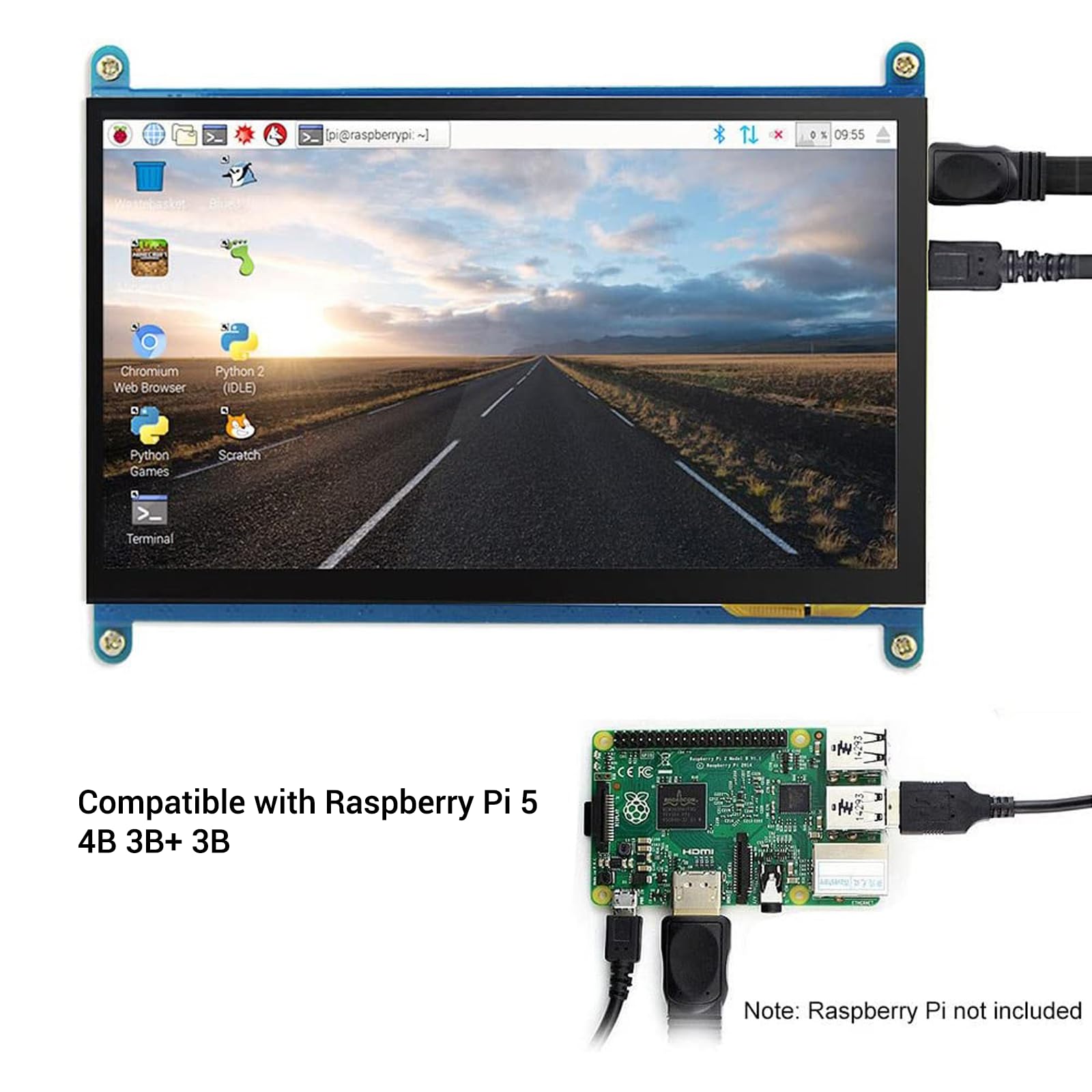 ELECROW 7 Inch Touch Screen Monitor for Raspberry Pi Screen 1024x600 IPS LCD Mini Monitor for Raspberry Pi 5 4 3 400 Windows 11/10/8/7 Driver Free