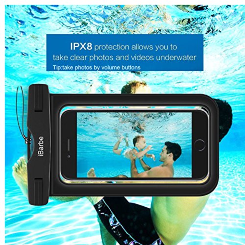iBarbe Waterproof Case, Universal Waterproof Case IPX8 Waterproof Pouch Dry Bag Compatible for iPhone Xs Max/iPhone Xs/iPhone XR/iPhone X/iPhone 8 Plus/7 Plus 8 7 6S Plus Galaxy up to 6.5"-Black
