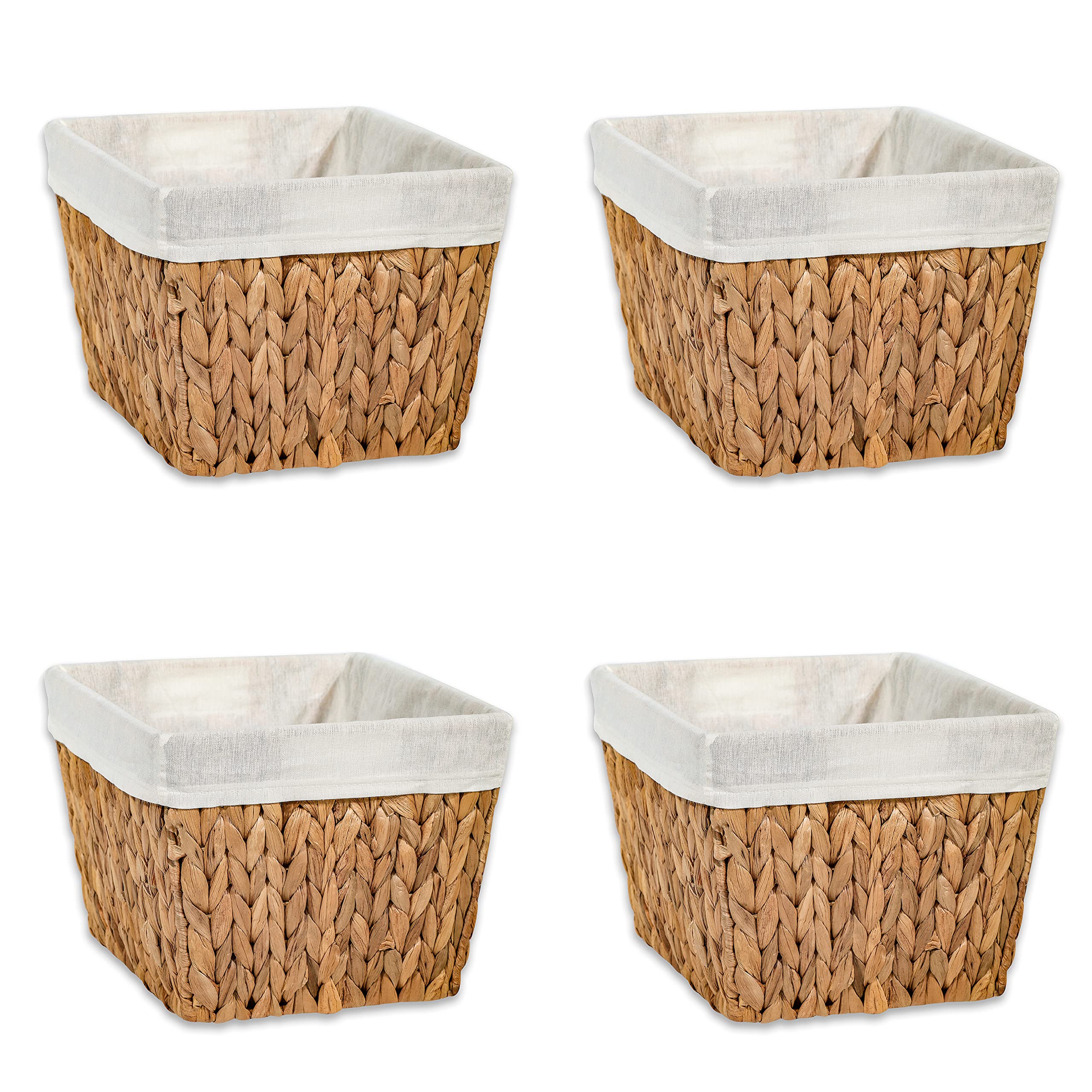 Trademark Innovations 11.5" Hyacinth Storage Basket with Handles and Fabric Liner Rectangular (Set of 4)