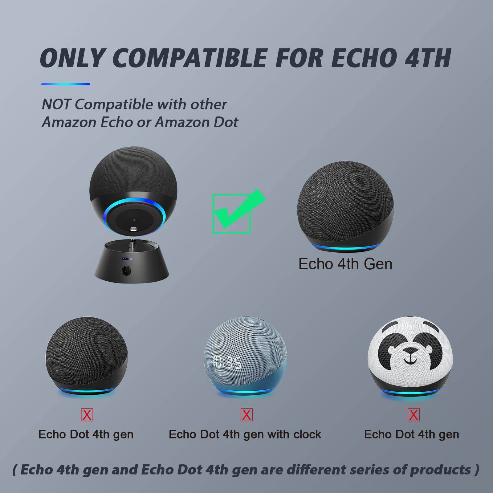 Battery Base for Echo 4th Generation(NOT Echo dot, Cirtek Portable Alexa Echo Battery Base,Large Capacity Battery Long Playtime,Indicator Light Can Be Turn Off (Not Include Echo 4th)