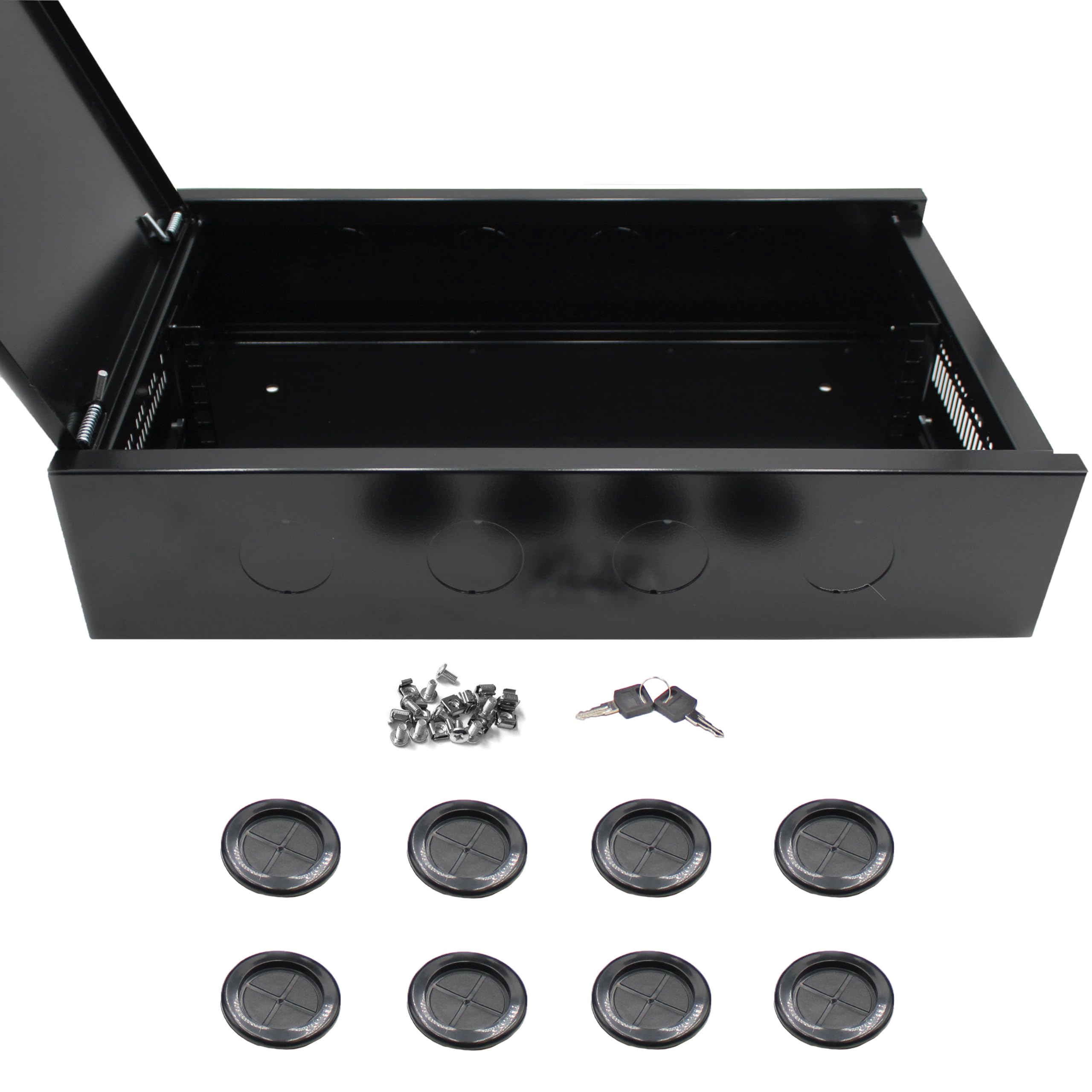 Electriduct 2U Wall Mount Rack Enclosure Network Cabinet Solid Door Black Powder Coated Steel with Lock