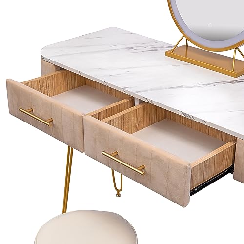 CIATRE 39.4" Length Flannel Soft Roll Makeup Vanity Set, Fasionable Soft Roll Makeup Table, 15.8" Touch Control 3 Brightness Options LED Mirror, Large Capacity Storage