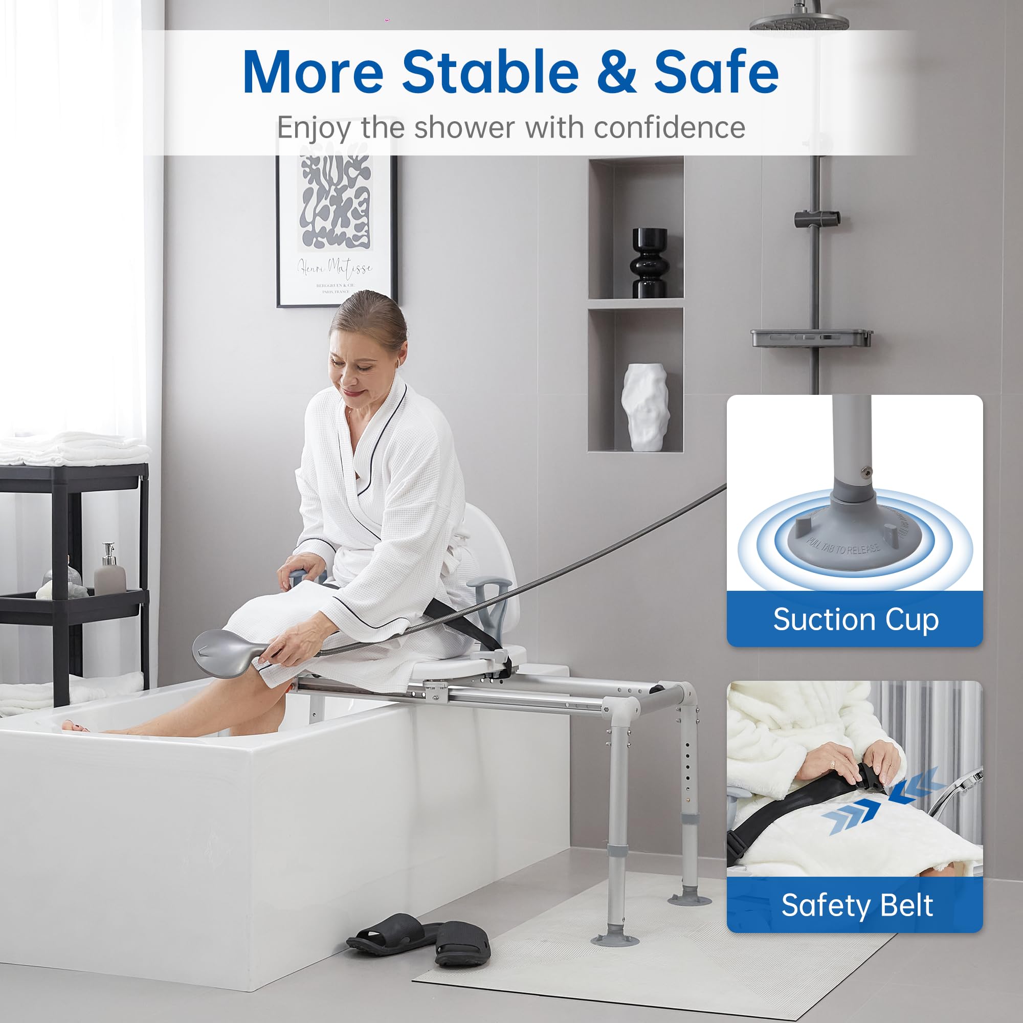 RESTISLAND Heavy Duty Sliding Transfer Bench with Swivel Seat, Rotating Sliding Shower Chair and Bath Safety Seat with Non-Slip Suction Cup