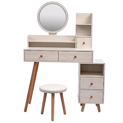 CIATRE Elegant Vanity Table Set with LED Mirror and Spacious Storage, Adjustable Length, and Stylish Design - Perfect for Your Makeup Routinecity