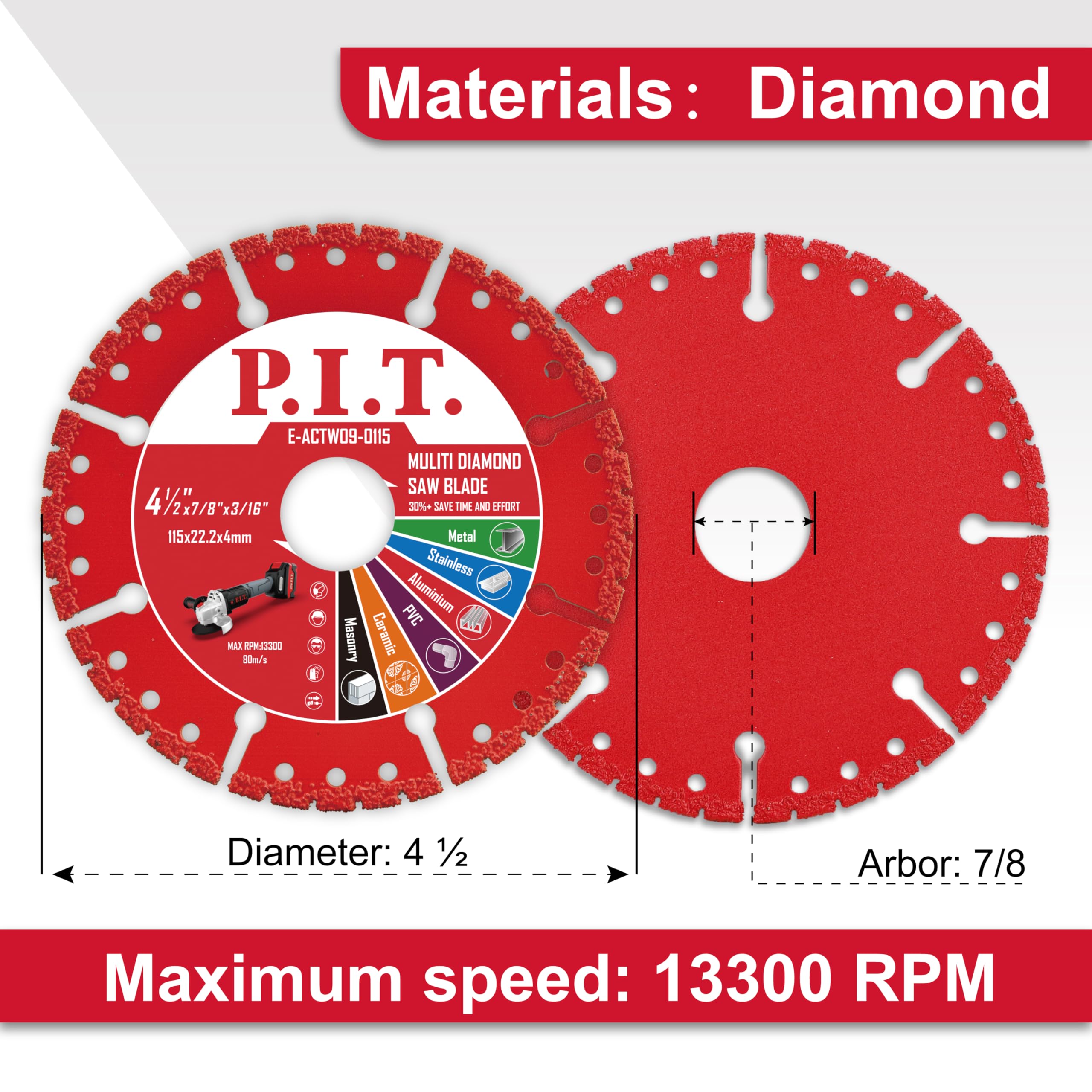 P.I.T. 4 1/2 Inch Diamond Cutting Wheel Metal Cutting Blade for 7/8" Arbor Angle Grinder Cutting Disc with 5000+ Cuts on Metal, Rebar,Sheet Metal,Angle Iron,Stainless Steel,3PCS Cut Off Wheels 