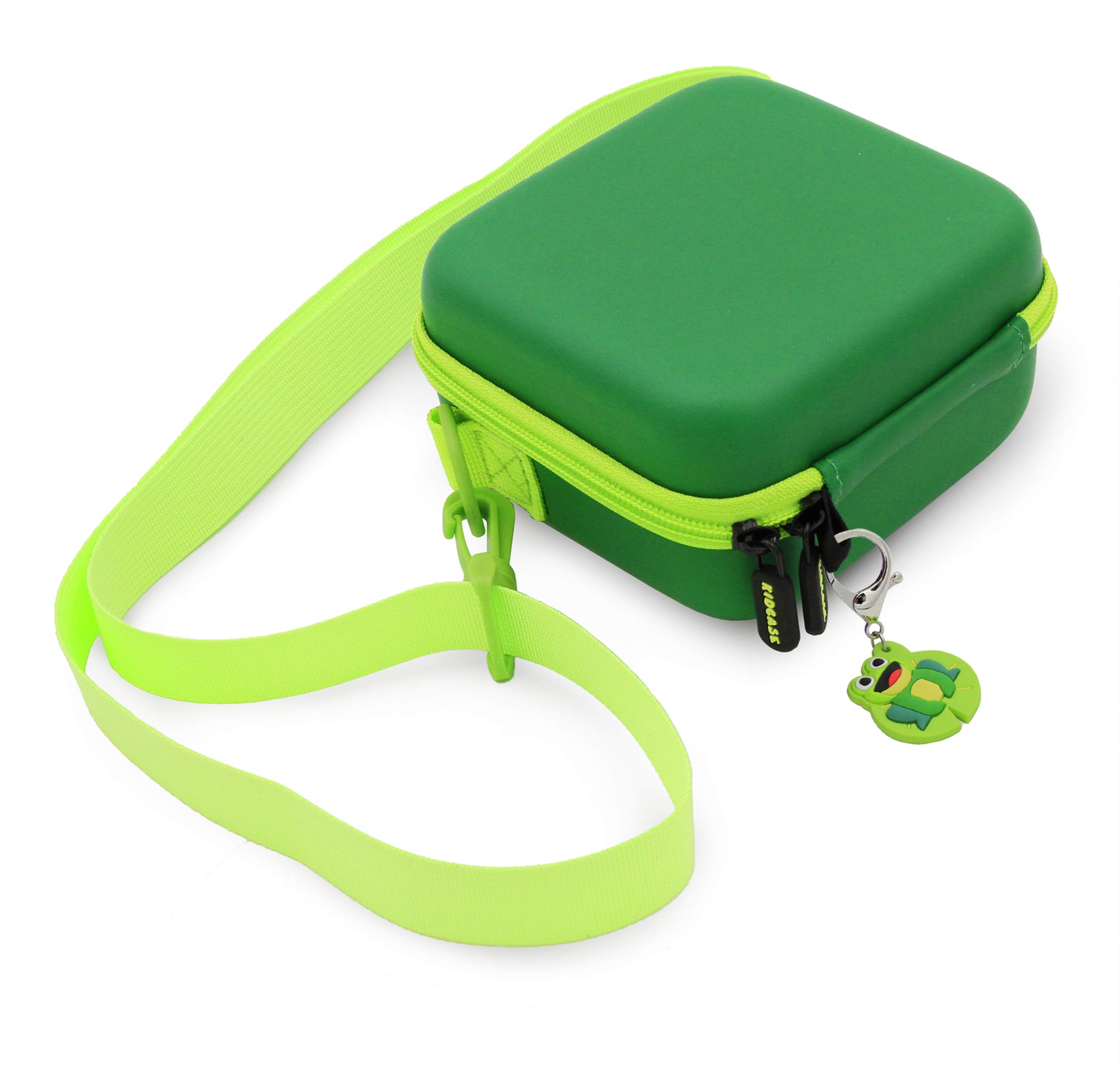 CASEMATIX Green Toy Box Travel Case Compatible with Leapfrog Rockit Twist Handheld Learning Game System - Includes Adjustable Shoulder Strap, Accessory Storage and Rubber Frog Keychain - CASE ONLY