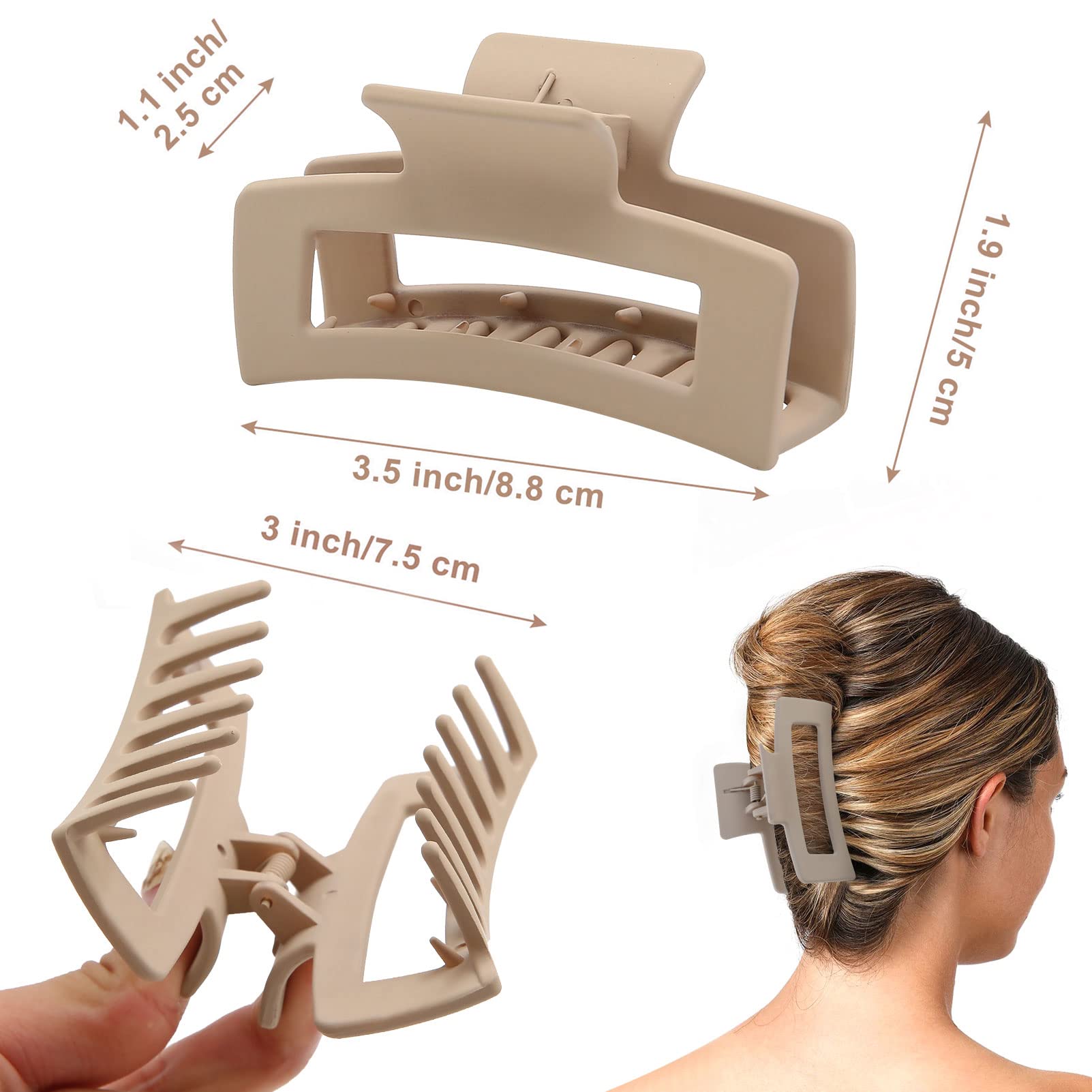 6 PCS Hair Claw Clips, Square Hair Clip for Women Girls, 3.5ββ Neutral Colors Rectangular Claw for Thick Thin Hair, Medium Matte Strong Hold Non-slip Jaw Clips