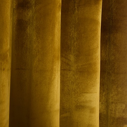 Cherry Home Super Soft Luxury Velvet Set of 2 Warm Yellow Blackout Velvet Energy Efficient Grommet Curtain Panel Drapes Ginger 52Wx63L(2 Panels) with Matching Tiebacks