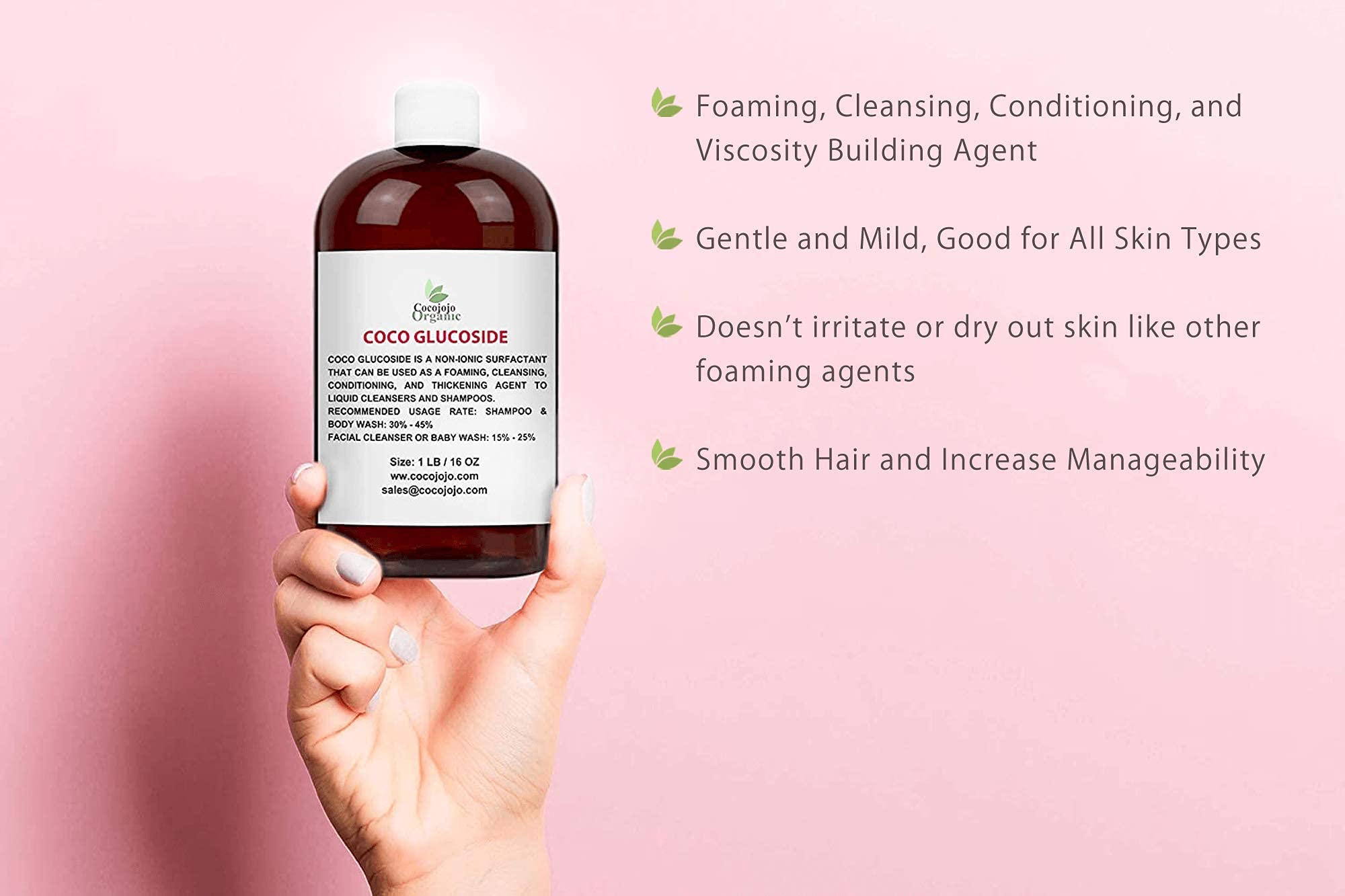 cocojojo Coco Glucoside Natural Surfactant - Surfactants for Soap Making DIY Shower Gel, Skin Care, Body and Face Wash, Plant Derived, Natural - 16 Oz