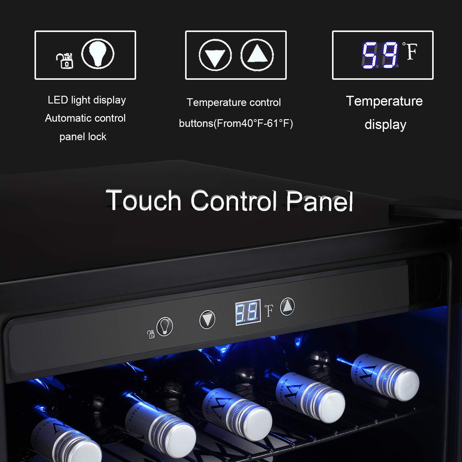 Antarctic Star 36 Bottle Wine Cooler/Cabinet Beverage Refigerator Small Wine Cellar Soda Beer Counter Top Bar Fridge Quiet Operation Compressor Digital Freestanding Door Black Glass
