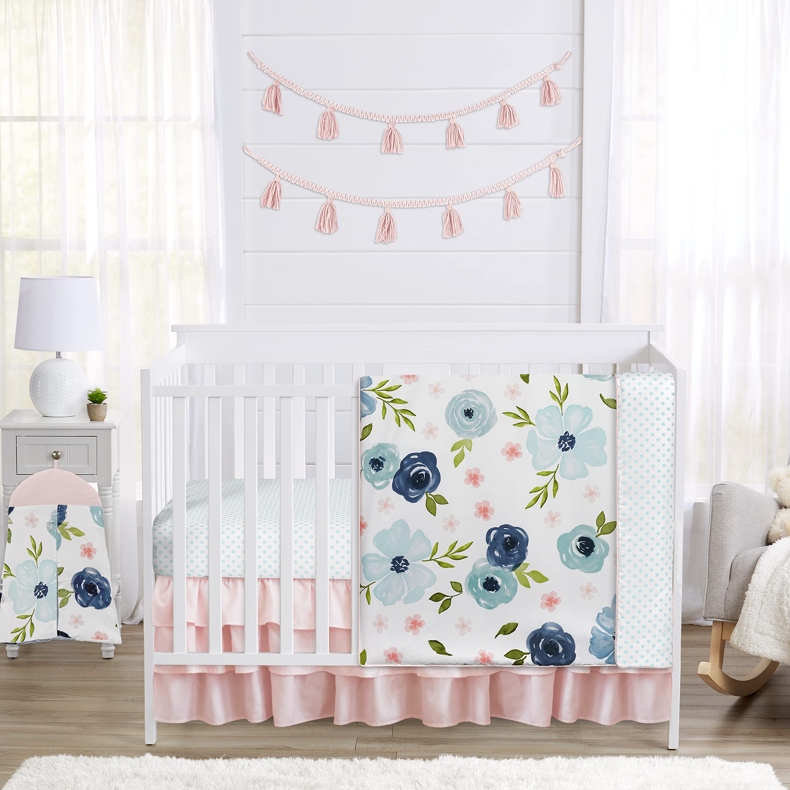 Sweet Jojo Designs Blue and White Polka Dot Lamp Shade - Watercolor Floral Shabby Chic Collection