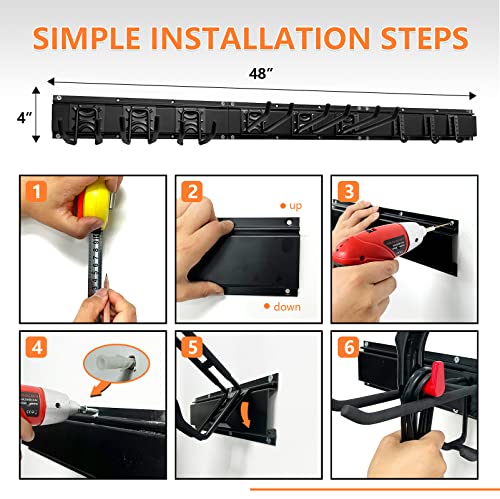 Tappio 12PCS Tool Storage Rack,wall mount tool organizer ,48 inch with 9 Adjustable Hooks uper Heavy Duty Steel Garden Tool Organizer Wall Holders