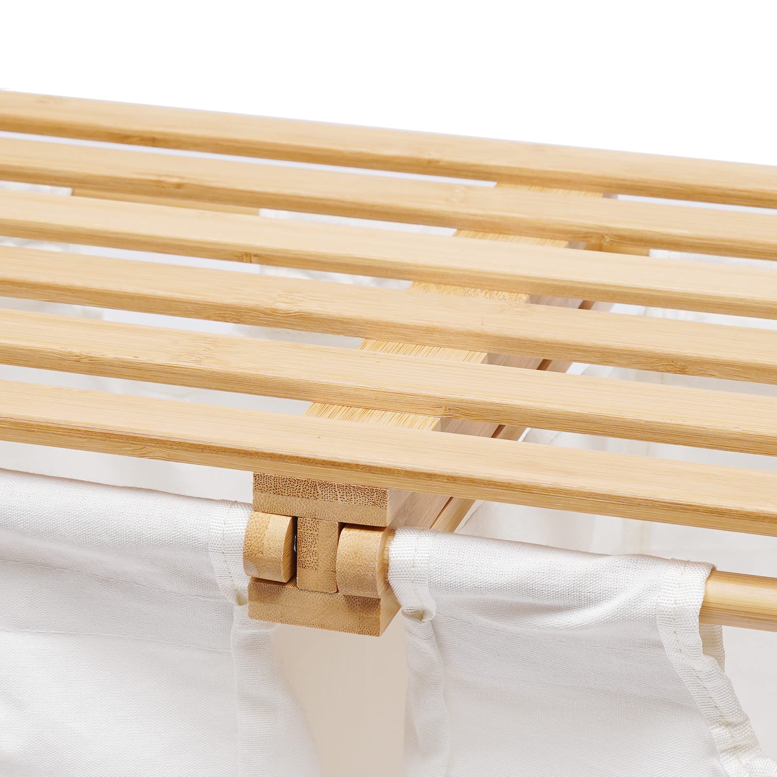 Bamboo Laundry Hamper Basket,Portable Laundry Basket,2 Sections Laundry Clothes Hamper Sorter with Removable Sliding Bag Shelf,Storage Wooden Laundry Sorter for Bedroom,Laundry,Bathroom