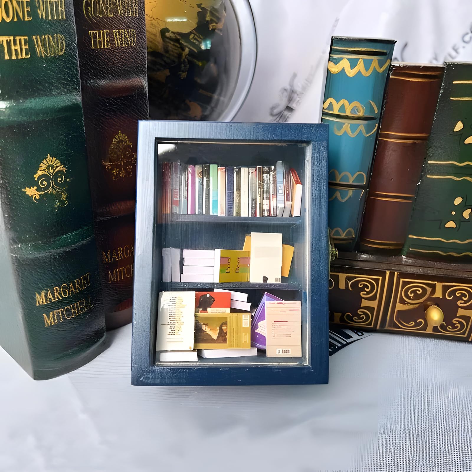 Atlodas Pocket Anxiety Bookshelf - Shake it anywhere and anytime, Stress-Relieving Small Bookshelf Display Cabinet, Blue Mini Bookshelf, Gifts for Book Lovers (1 pcs)