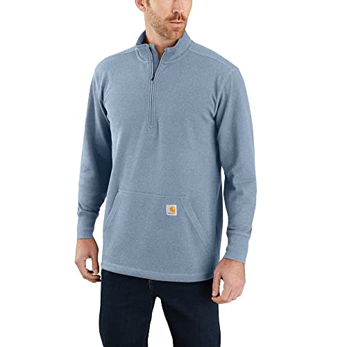 Carhartt Men's Relaxed Fit Heavyweight Long-Sleeve 1/2-Zip Thermal Shirt, Alpine Blue Heather, X-Large