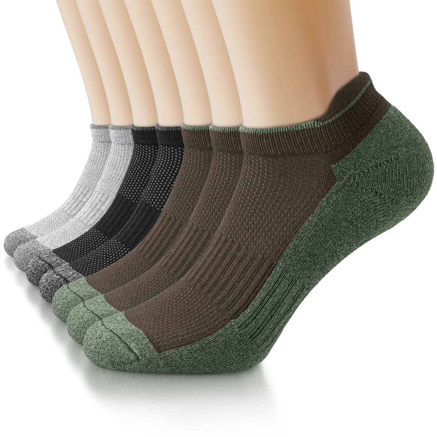 ACTINPUT Men's Ankle Low Cut Athletic Performance Comfort No Show Running Cushion Socks Tab L and XXL (White,L/XL)