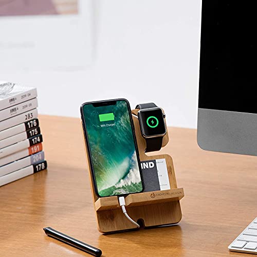 JACKCUBE Design Bamboo Charger Dock Stand Multi Device Charging Station Organizer Holder for Smartphone Cellphone Mobile Phone β :MK243A